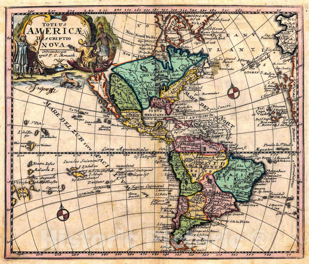 Historic Map : 1758 Totius Americae Descriptio Nova : Vintage Wall Art – Historic Pictoric