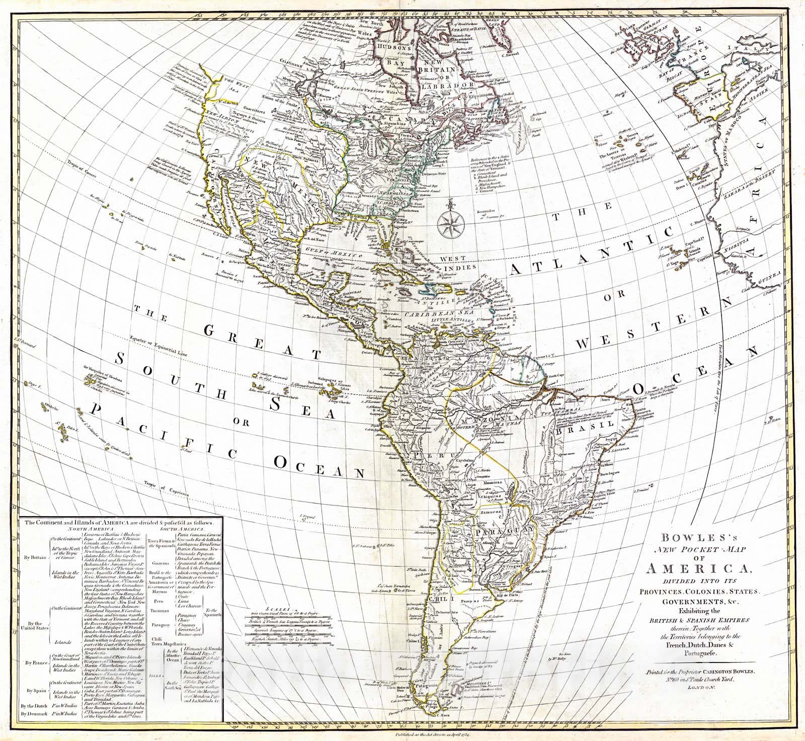 Historic Map : 1784 Bowle's New Pocket Map of America : Vintage Wall A ...