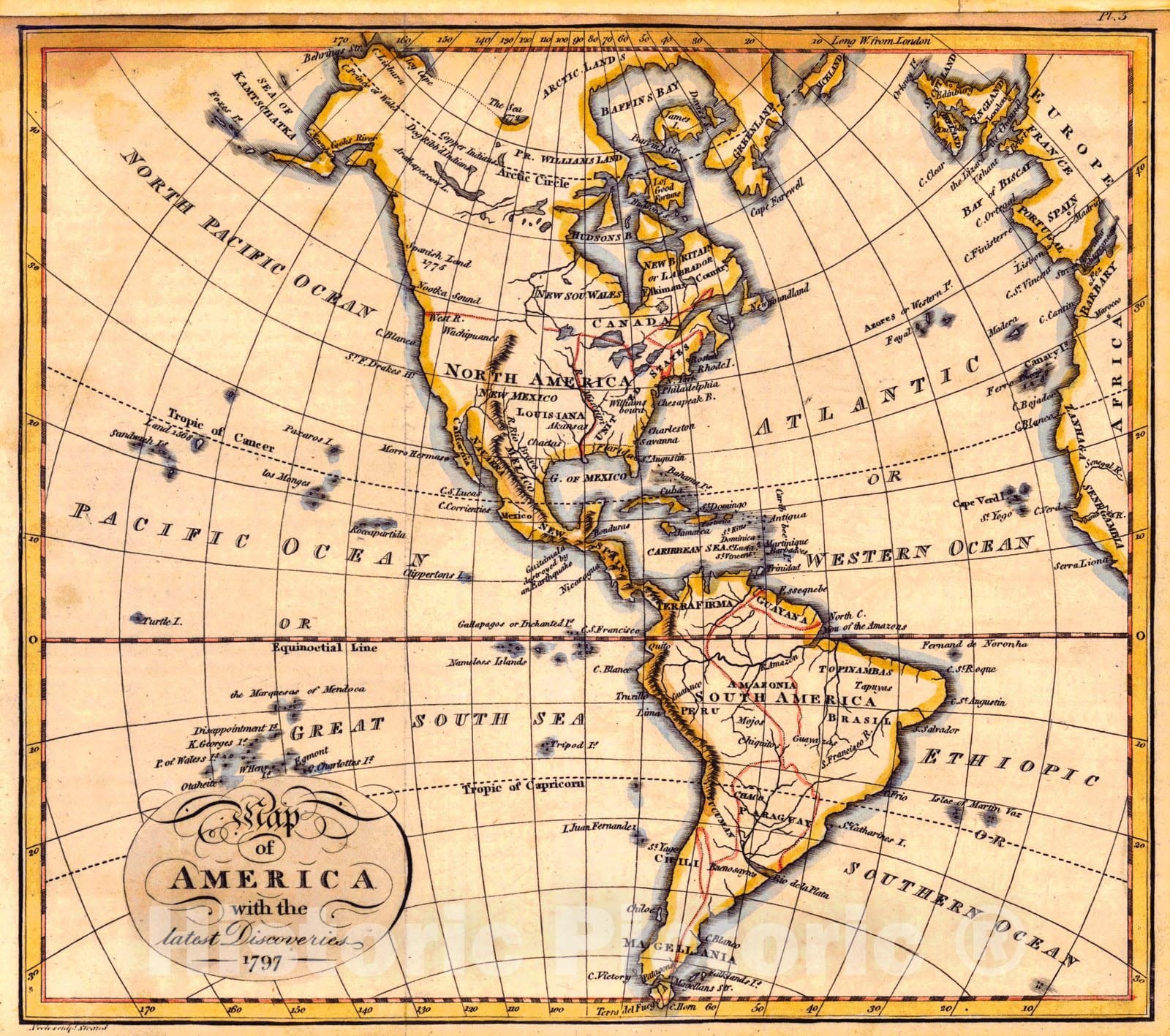 Historic Map : 1797 Map of America with the Latest Discoveries : Vinta ...