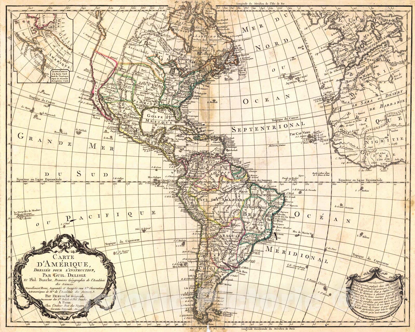 Historic Map : 1808 Carte d'Amerique : Vintage Wall Art – Historic Pictoric