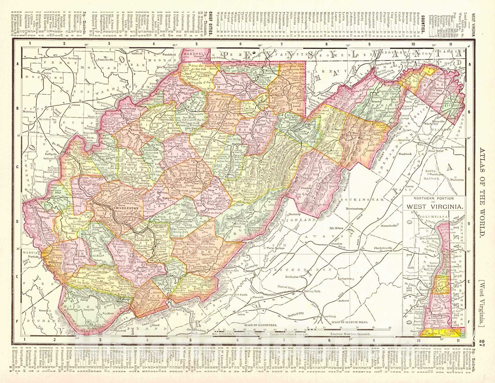 Historic Map : 1898 Rand McNally and Co.'s New Map of West Virginia ...