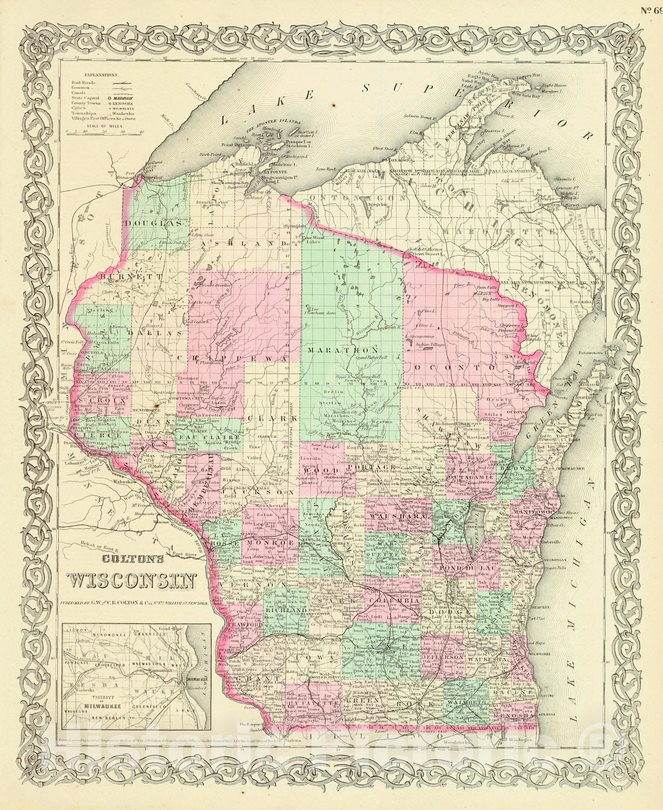 Historic Map : 1869 Colton's Wisconsin : Vintage Wall Art – Historic ...
