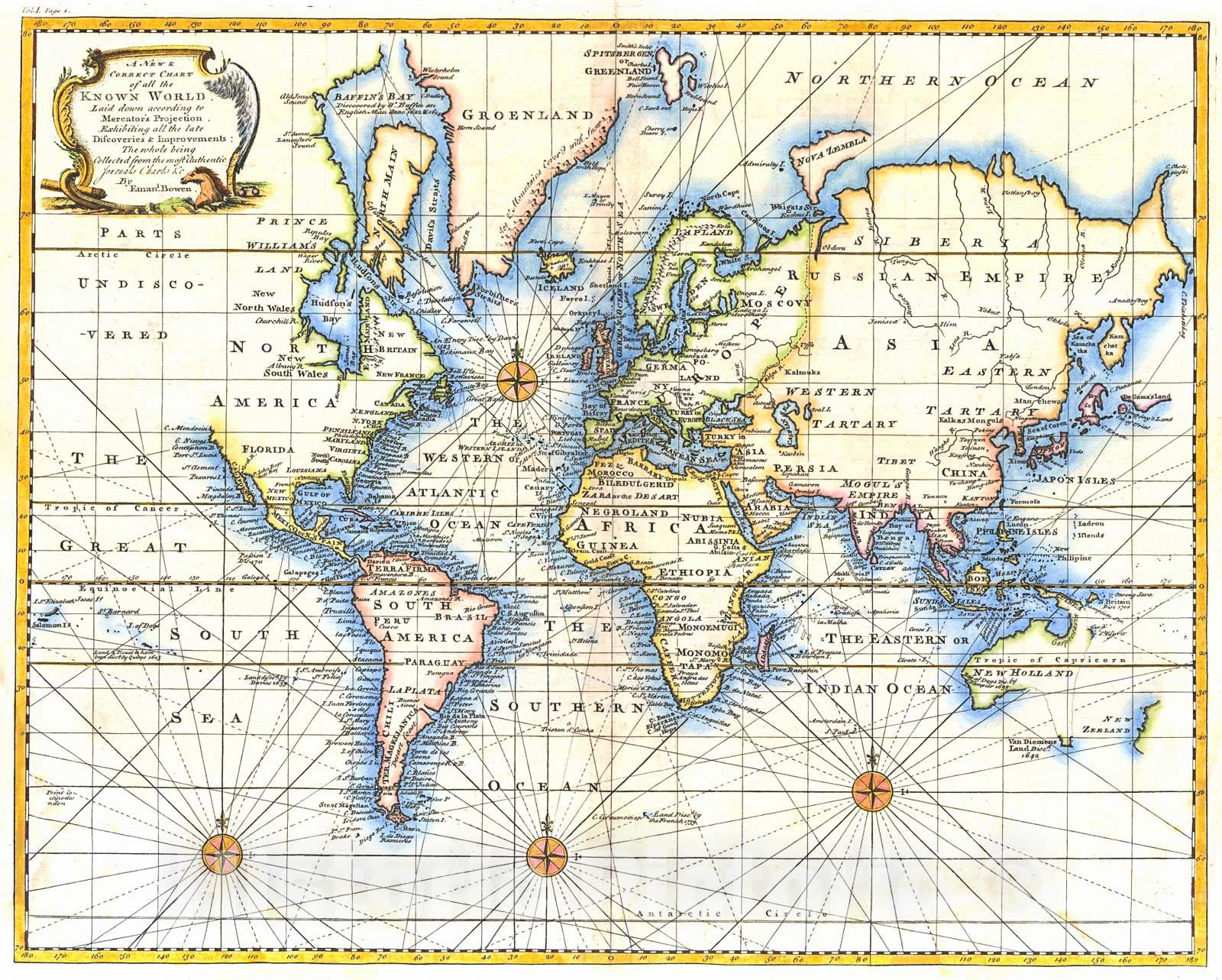 Historic Map : 1744 A New and Correct Chart of the World Laid down acc ...