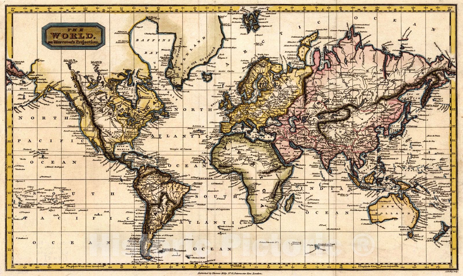 Historic Map : 1798 The World on Mercator's Projection : Vintage Wall ...