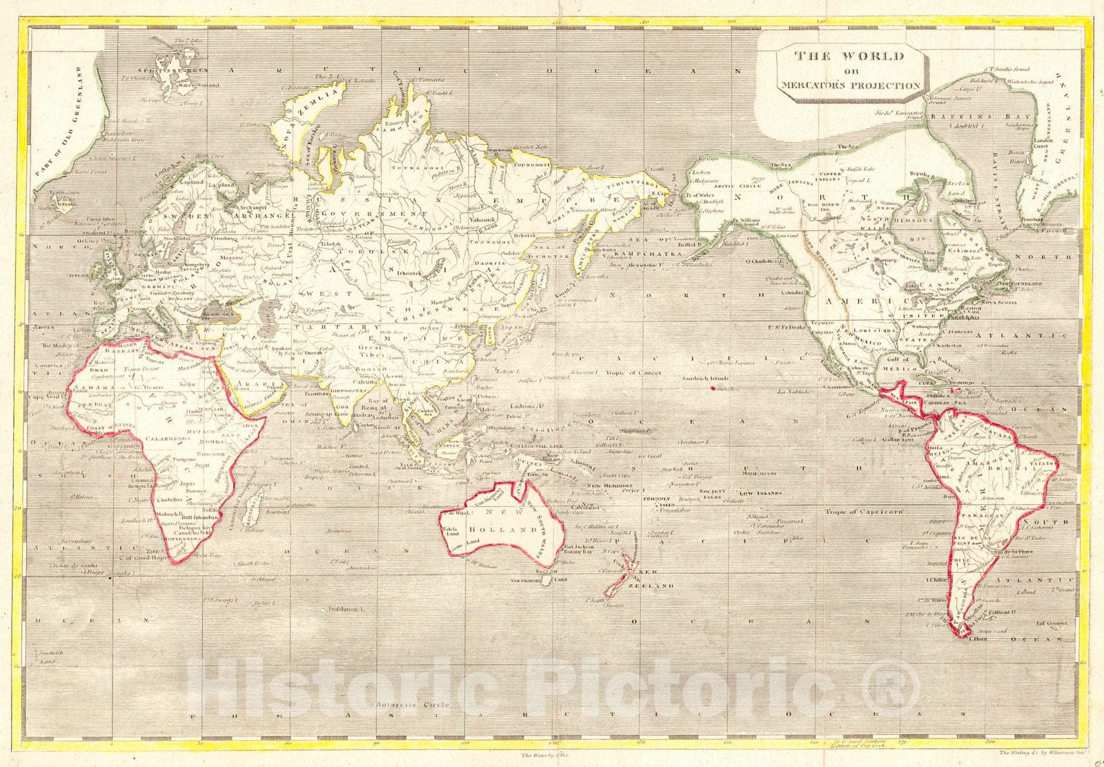 Historic Map : 1800 The World on Mercator's Projection : Vintage Wall ...