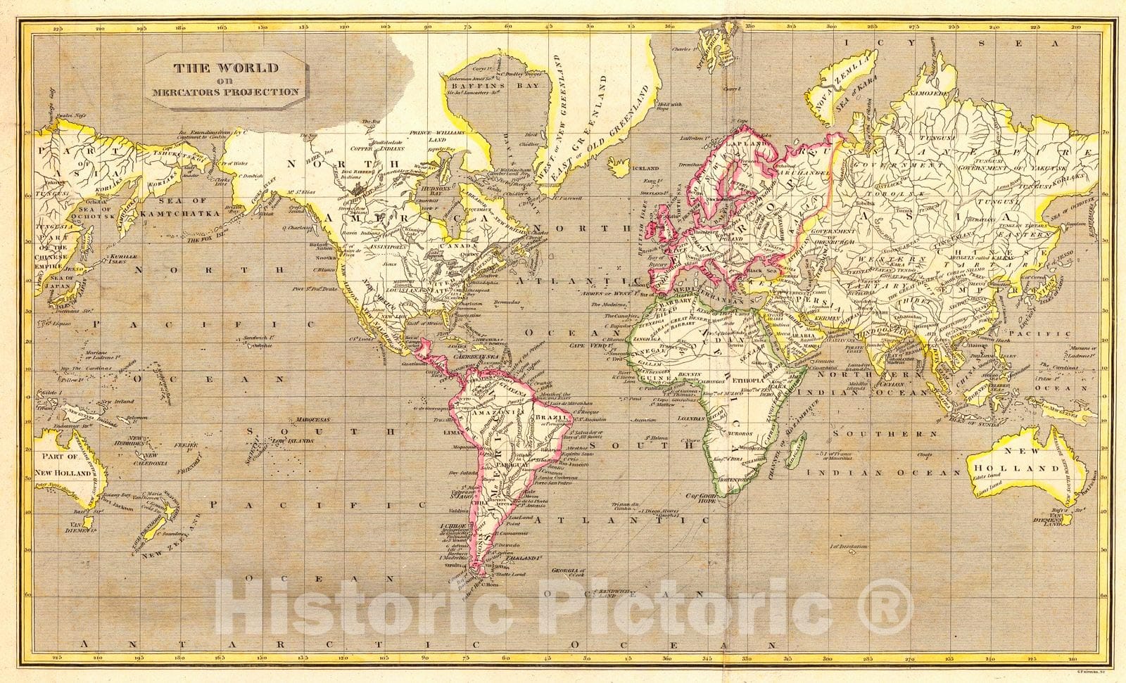 Historic Map : 1805 The World on Mercators Projection : Vintage Wall A ...