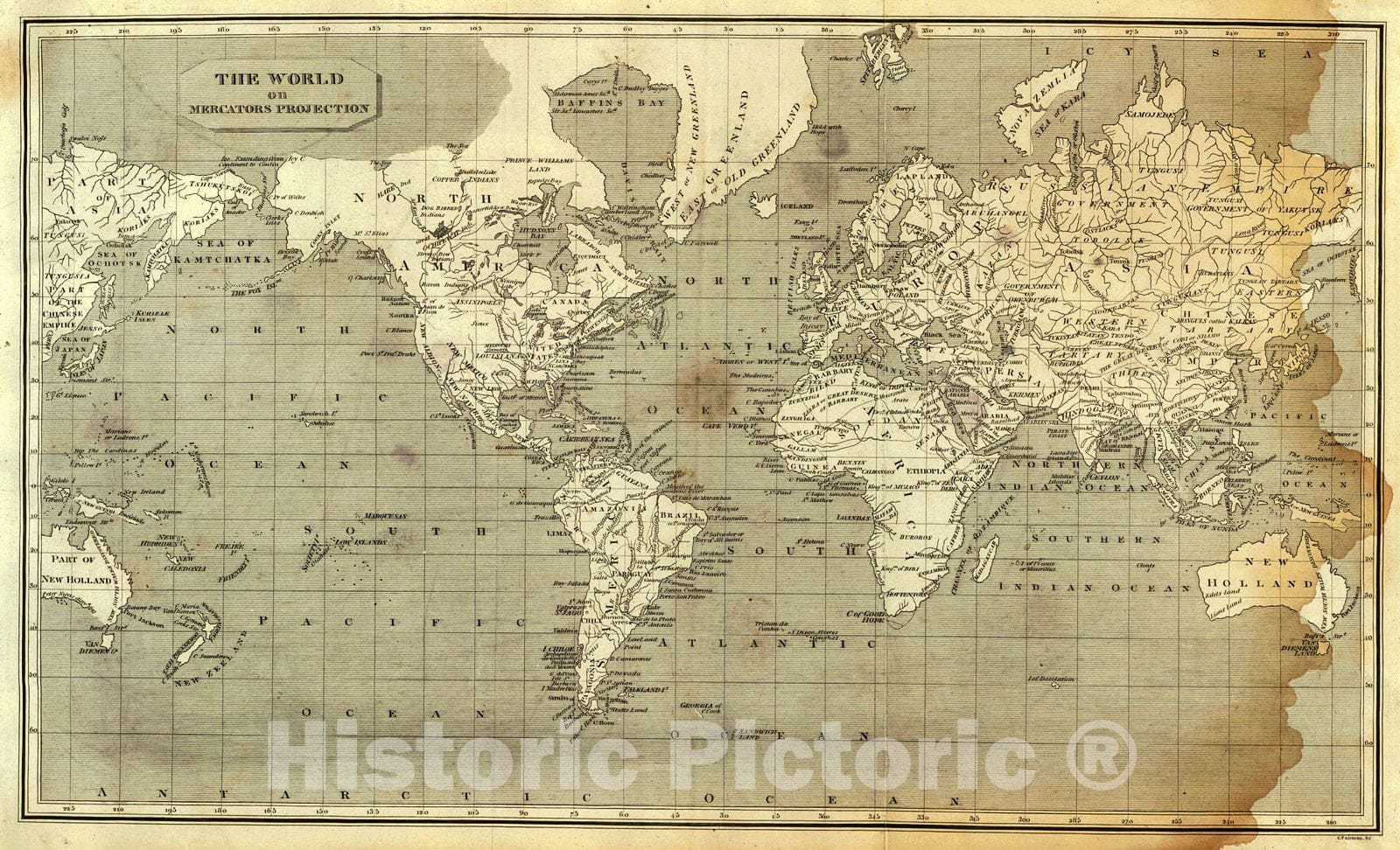 Historic Map : 1806 The World on Mercators Projection : Vintage Wall A ...