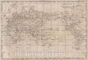 Historic Map : 1819 The World on Mercator's Projection : Vintage Wall ...