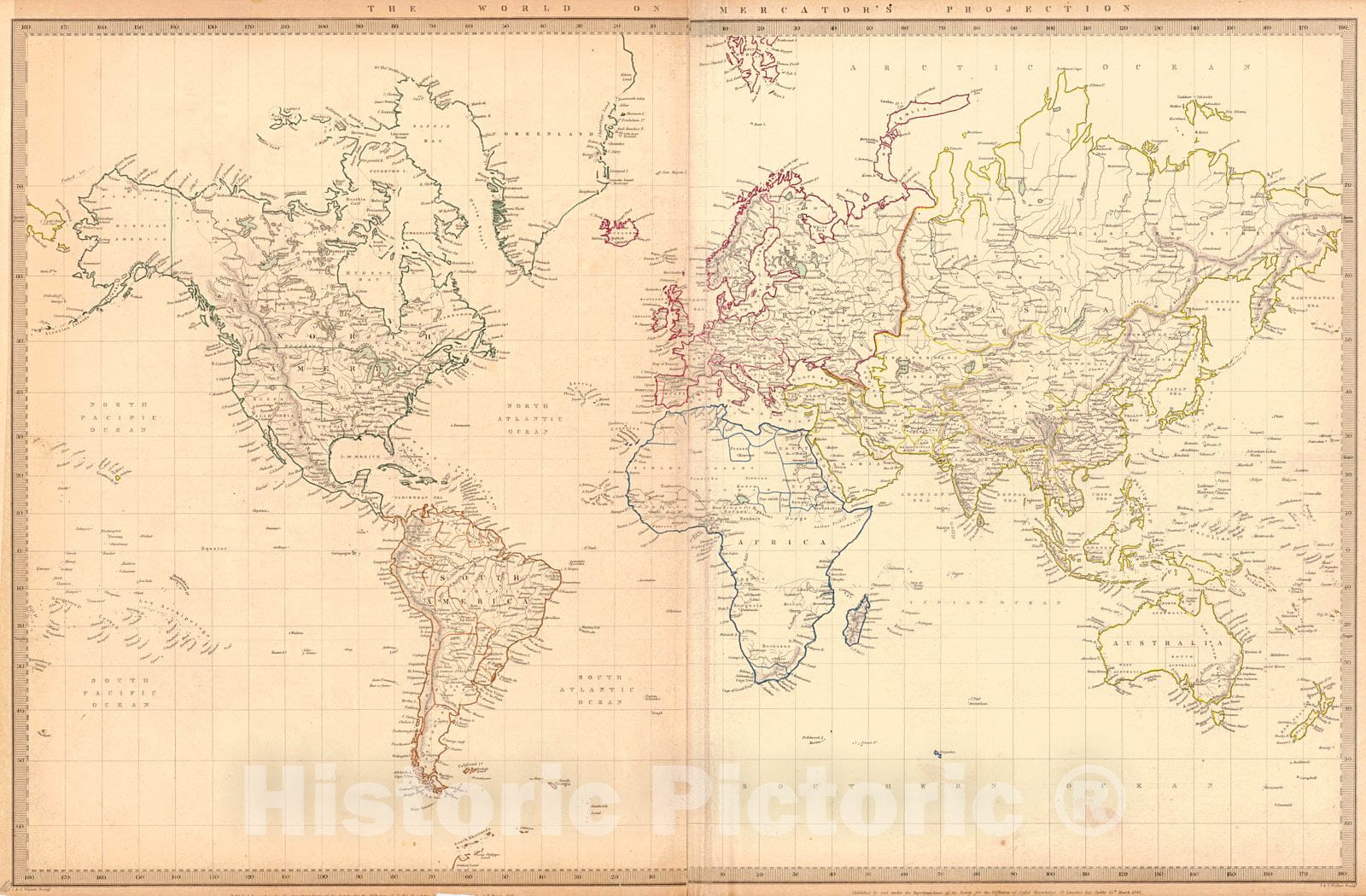 Historic Map : 1841 The World on Mercator's Projection : Vintage Wall ...