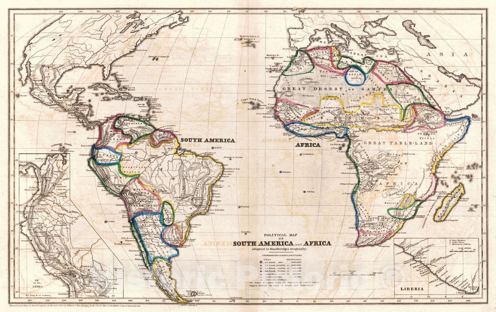 Historic Map : 1843 Political Map of South America and Africa : Vintag ...