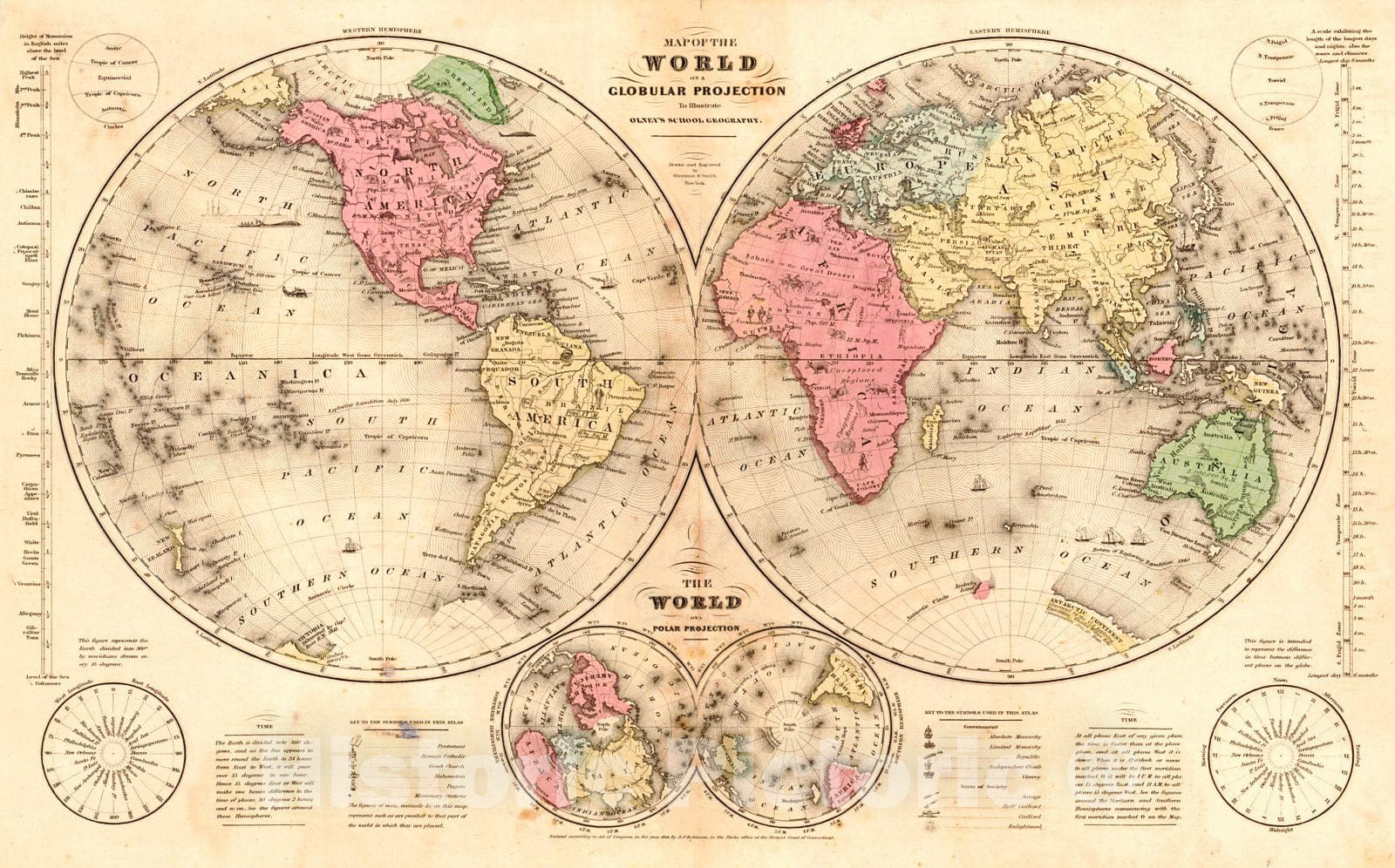 Historic Map : 1844 Map of the World on a Globular Projection : Vintag ...