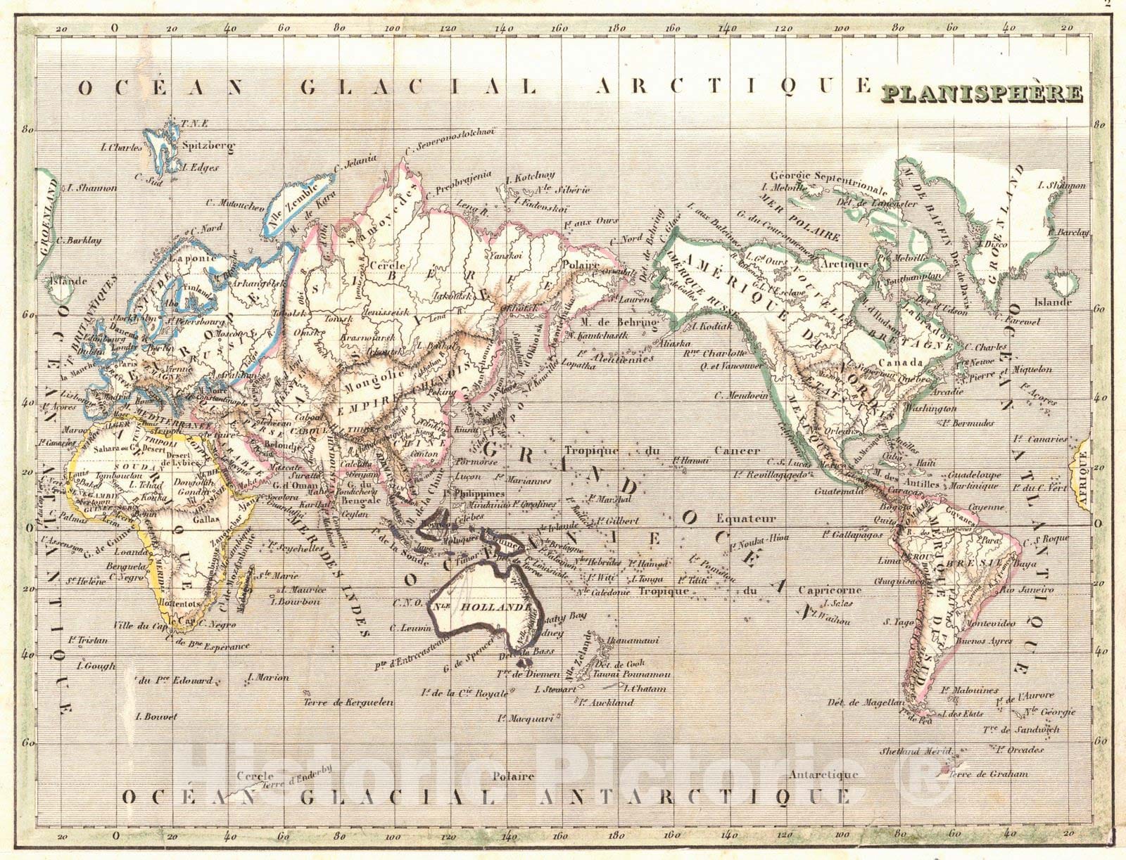 Historic Map : 1844 Planisphère : Vintage Wall Art – Historic Pictoric