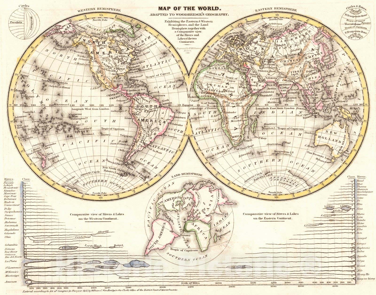 Historic Map : 1845 Map of the World : Vintage Wall Art – Historic Pictoric