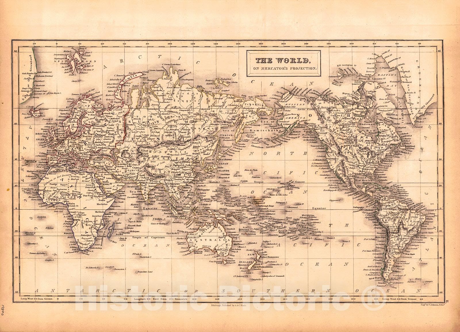 Historic Map : 1847 The World on Mercator's Projection : Vintage Wall ...