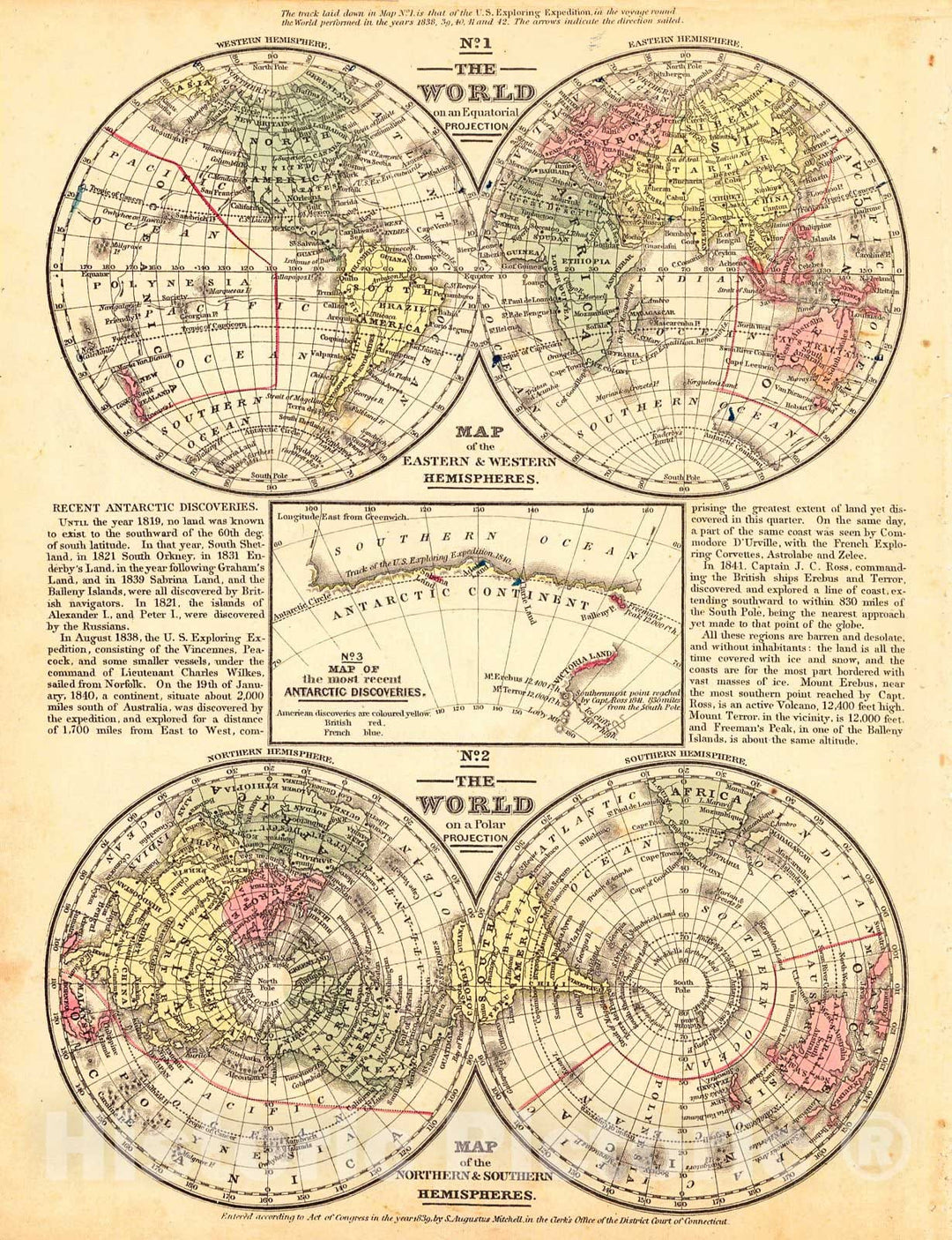 Historic Map : 1848 No. 1 The World on an Equatorial Projection - No ...