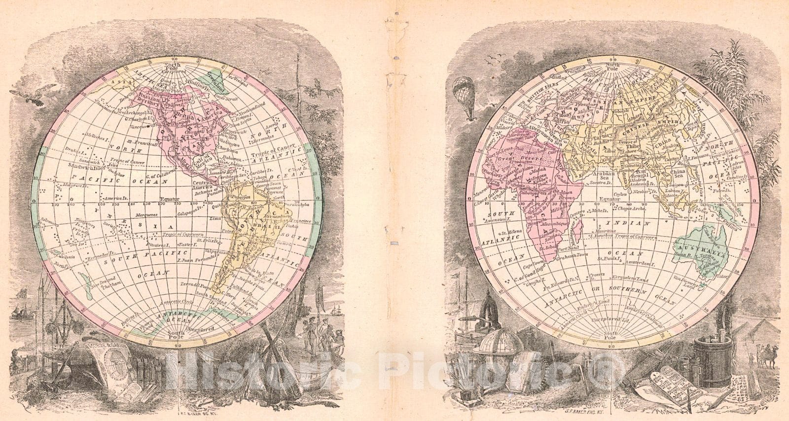 Historic Map : 1857 [World Hemispheres] : Vintage Wall Art – Historic ...