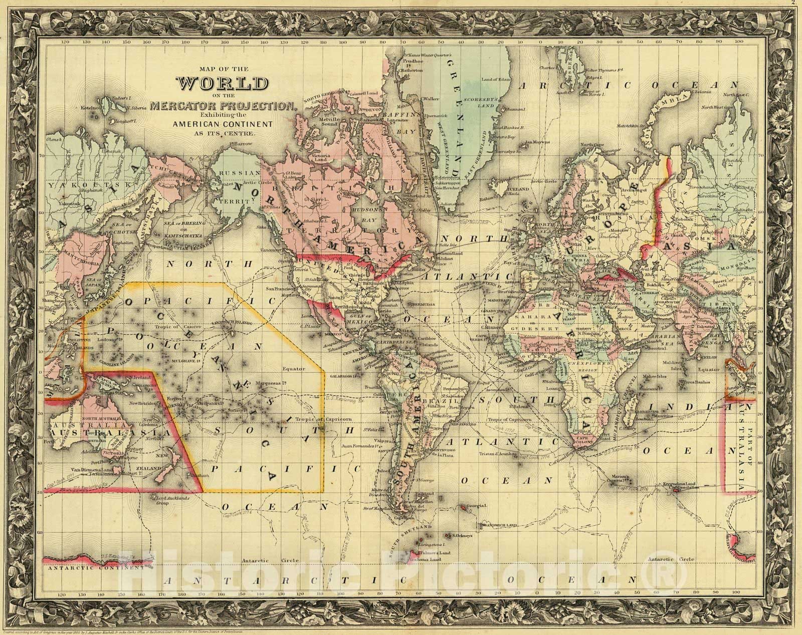 Historic Map : 1861 Map of the World on Mercator Projection : Vintage ...
