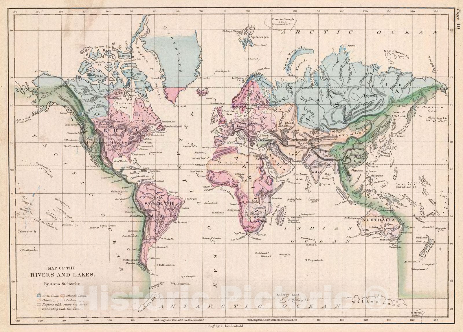 Historic Map : 1872 Map of the Rivers and Lakes : Vintage Wall Art ...