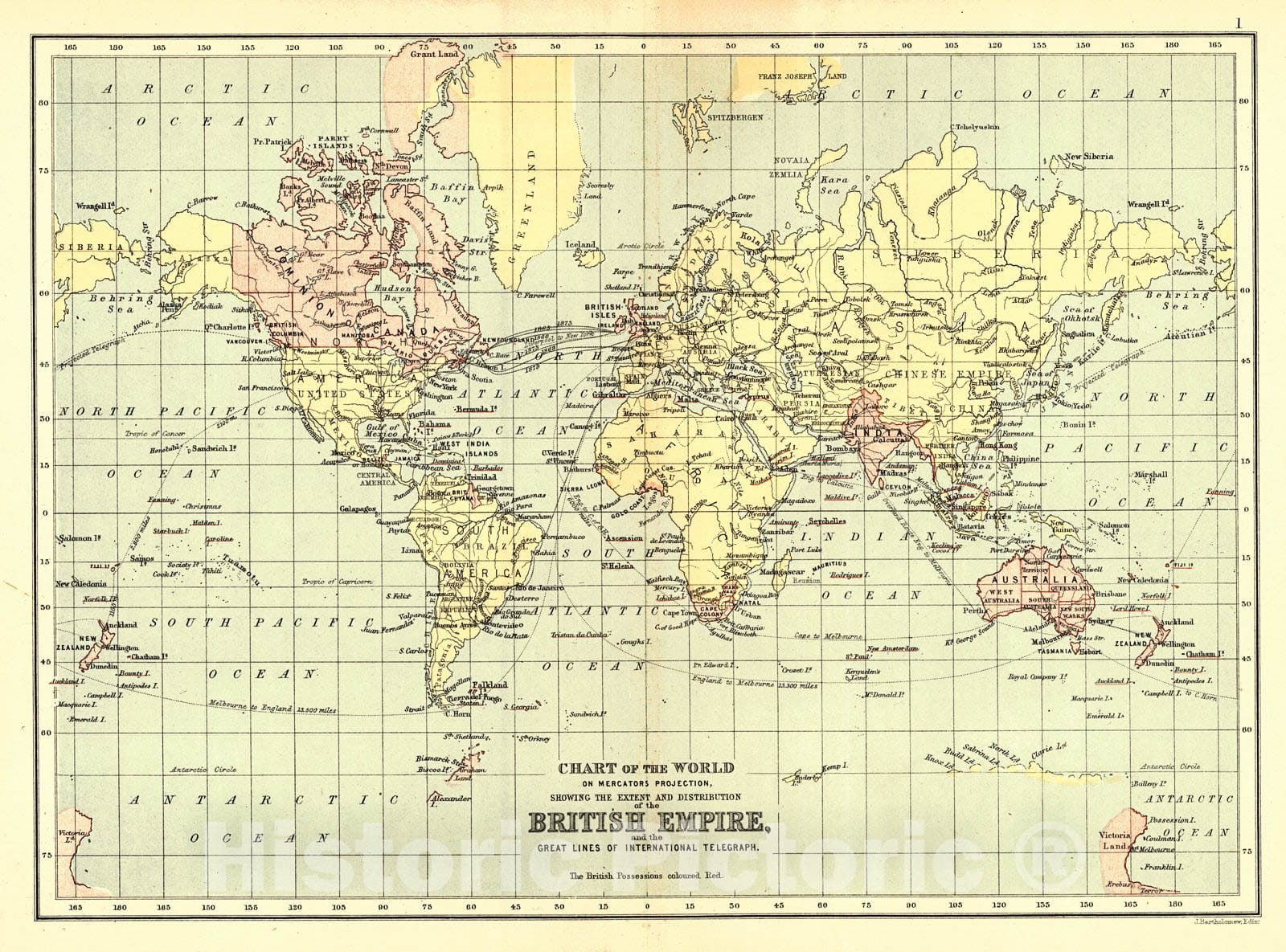 Historic Map : 1883 Chart of the World Showing the Extent and Distribu ...