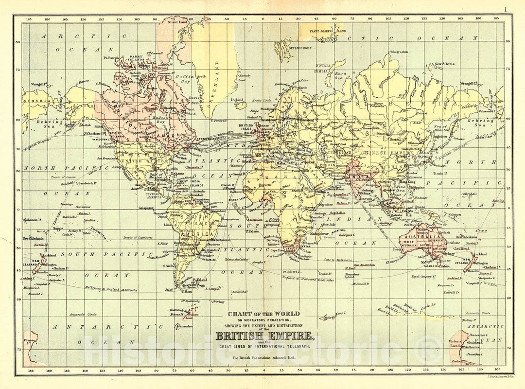Historic Map : 1883 Chart of the World Showing the Extent and Distribu ...
