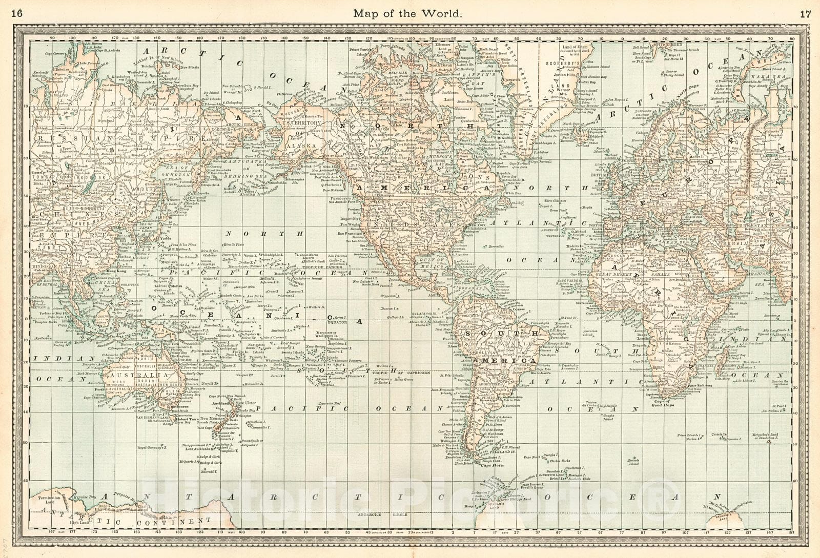 Historic Map 1883 Map Of The World Vintage Wall Art Historic Pictoric