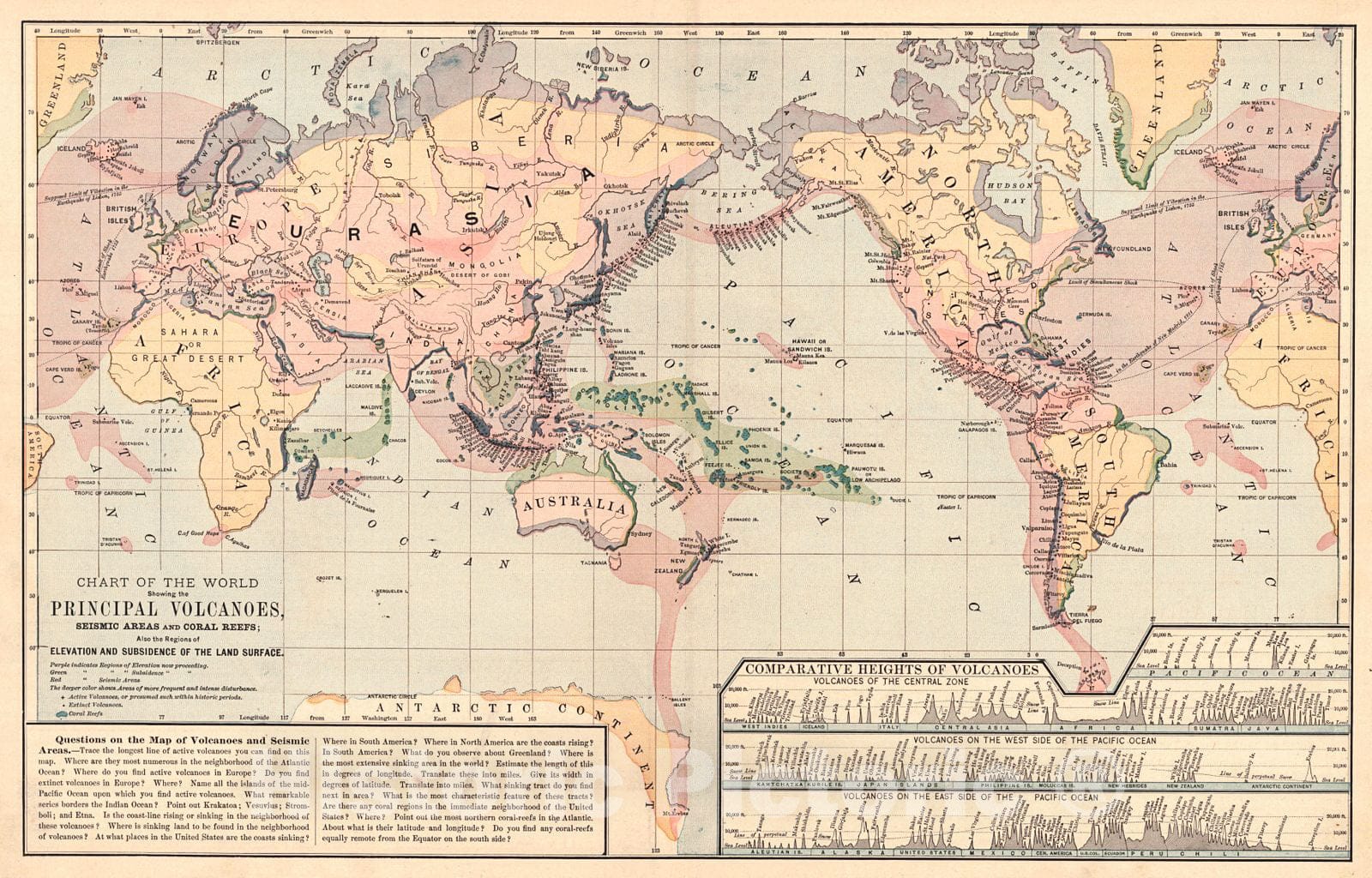 Historic Map : 1887 Chart of the World Showing the Principal Volcanoes ...