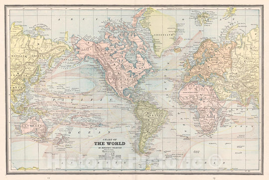 Historic Map : 1887 Chart of the World on Mercator's Projection : Vint ...