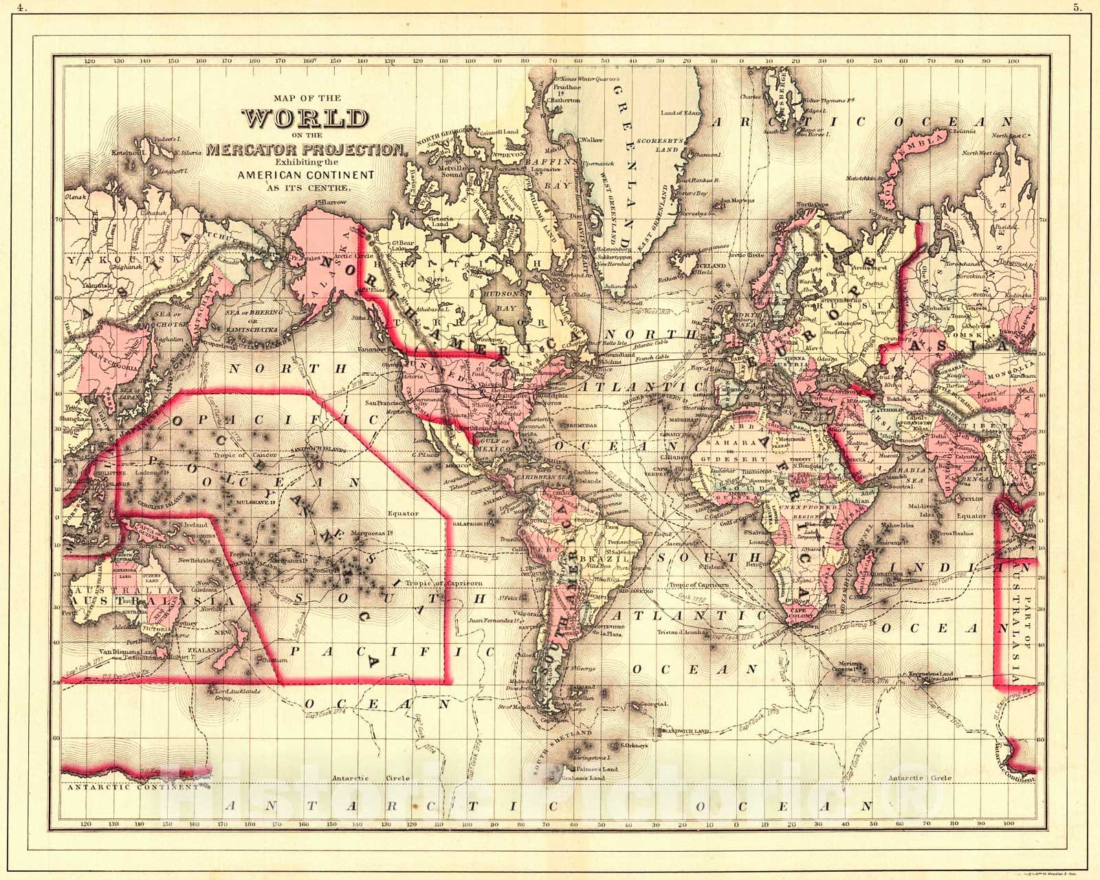 Historic Map : 1887 Map of the World on the Mercator Projection, Exhib ...