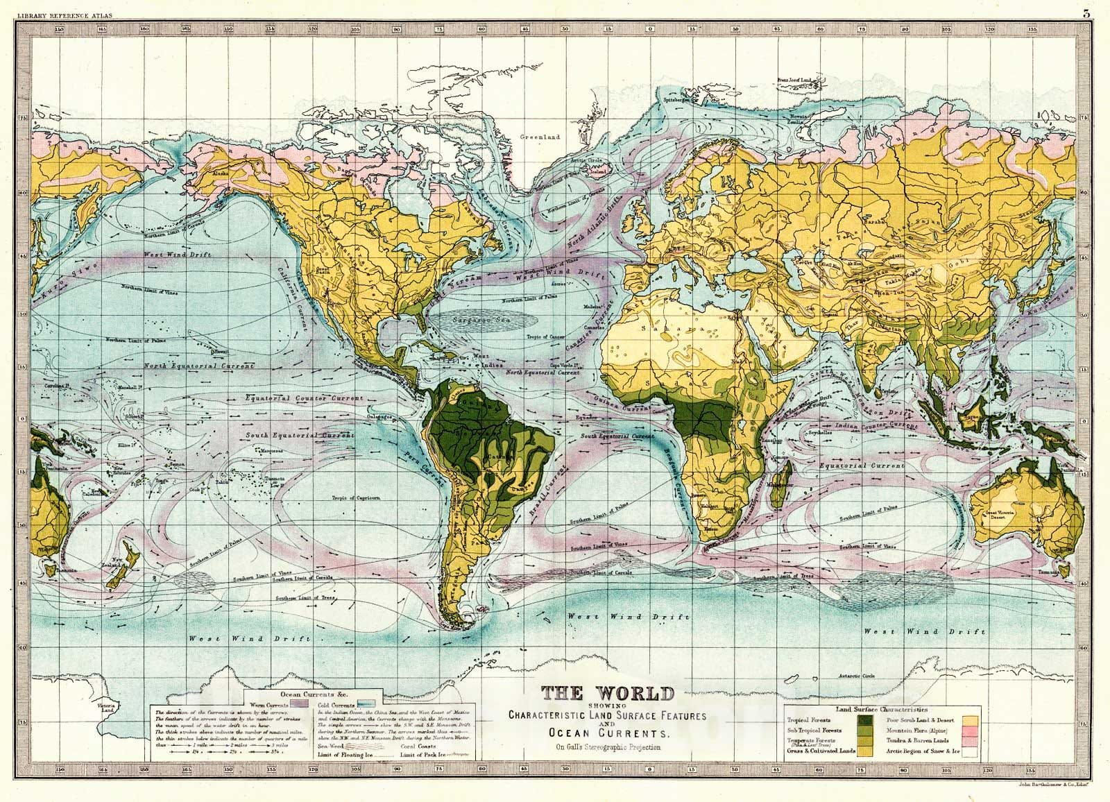 Historic Map : 1890 The World Showing Characteristic Land Surface Feat ...