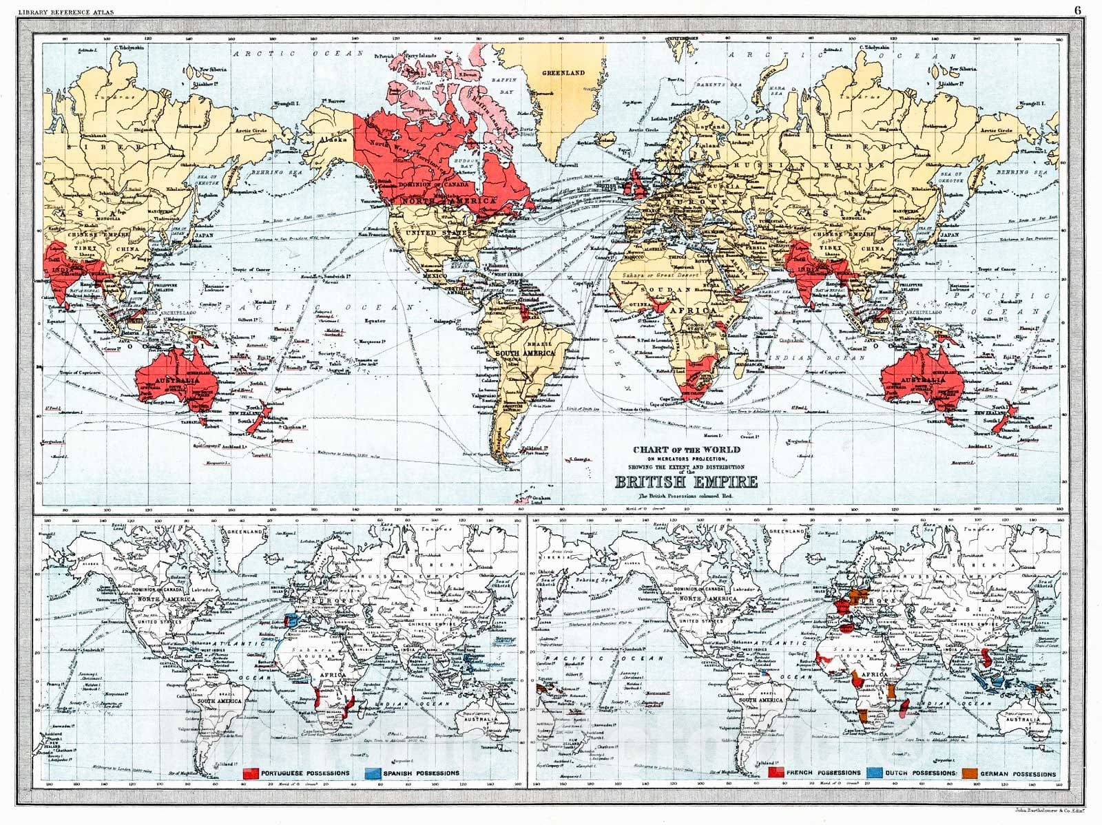 Historic Map : 1890 Chart of the World on Mercator's Projection Showin ...