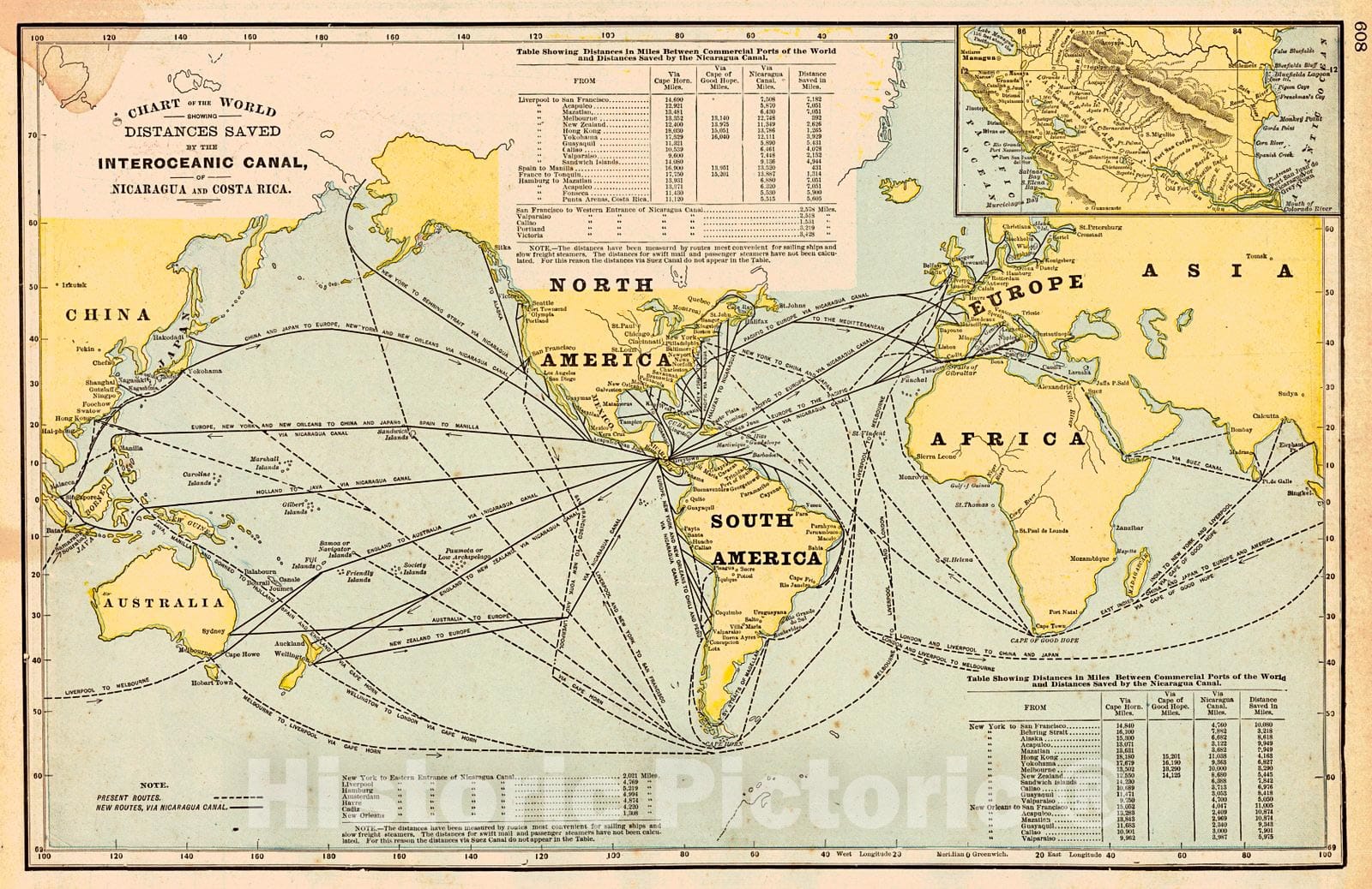 Historic Map : 1899 Chart of the World Showing Distances Saved by the ...
