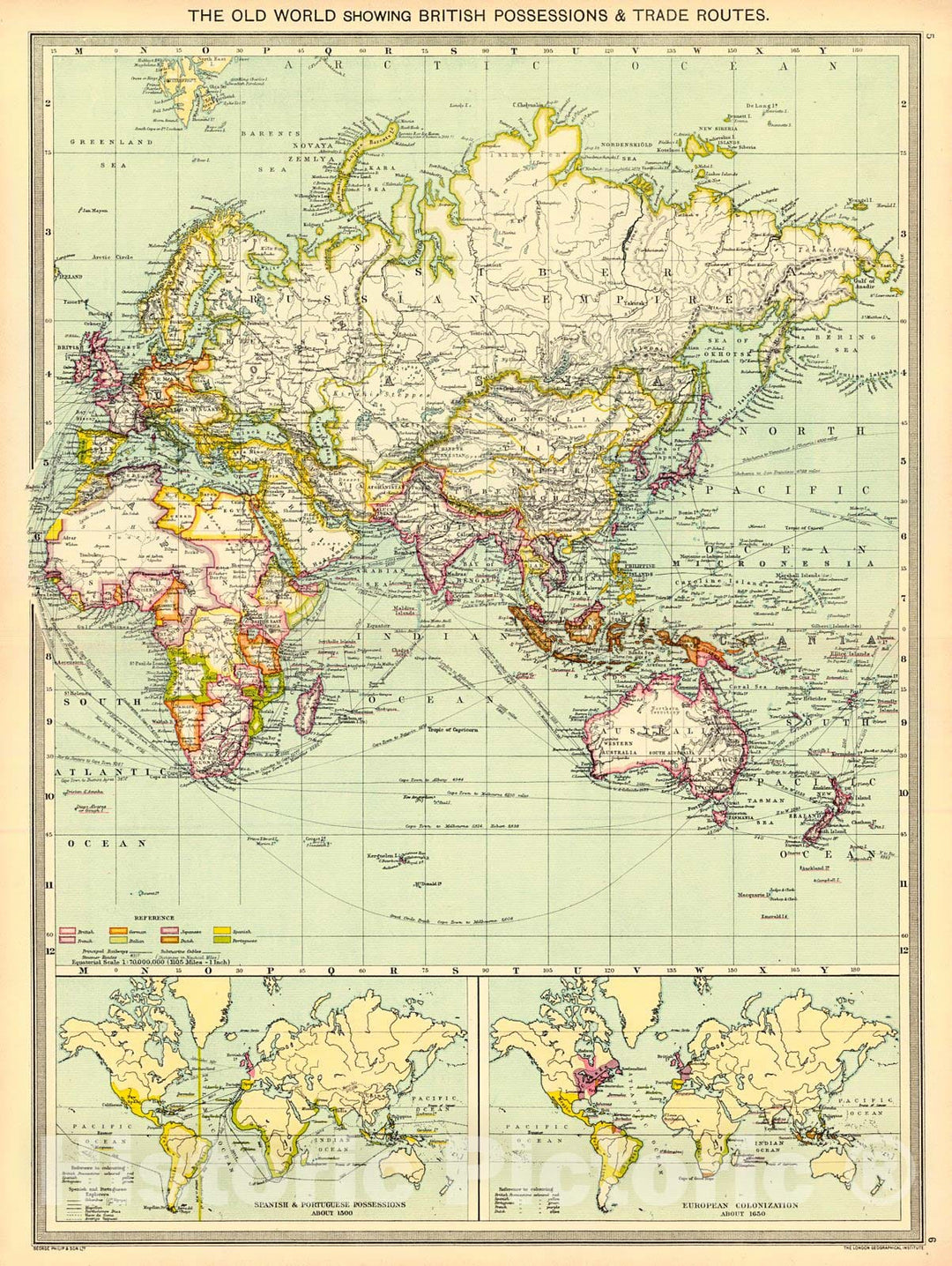 Historic Map : 1910 The Old World Showing British Possessions and Trad ...