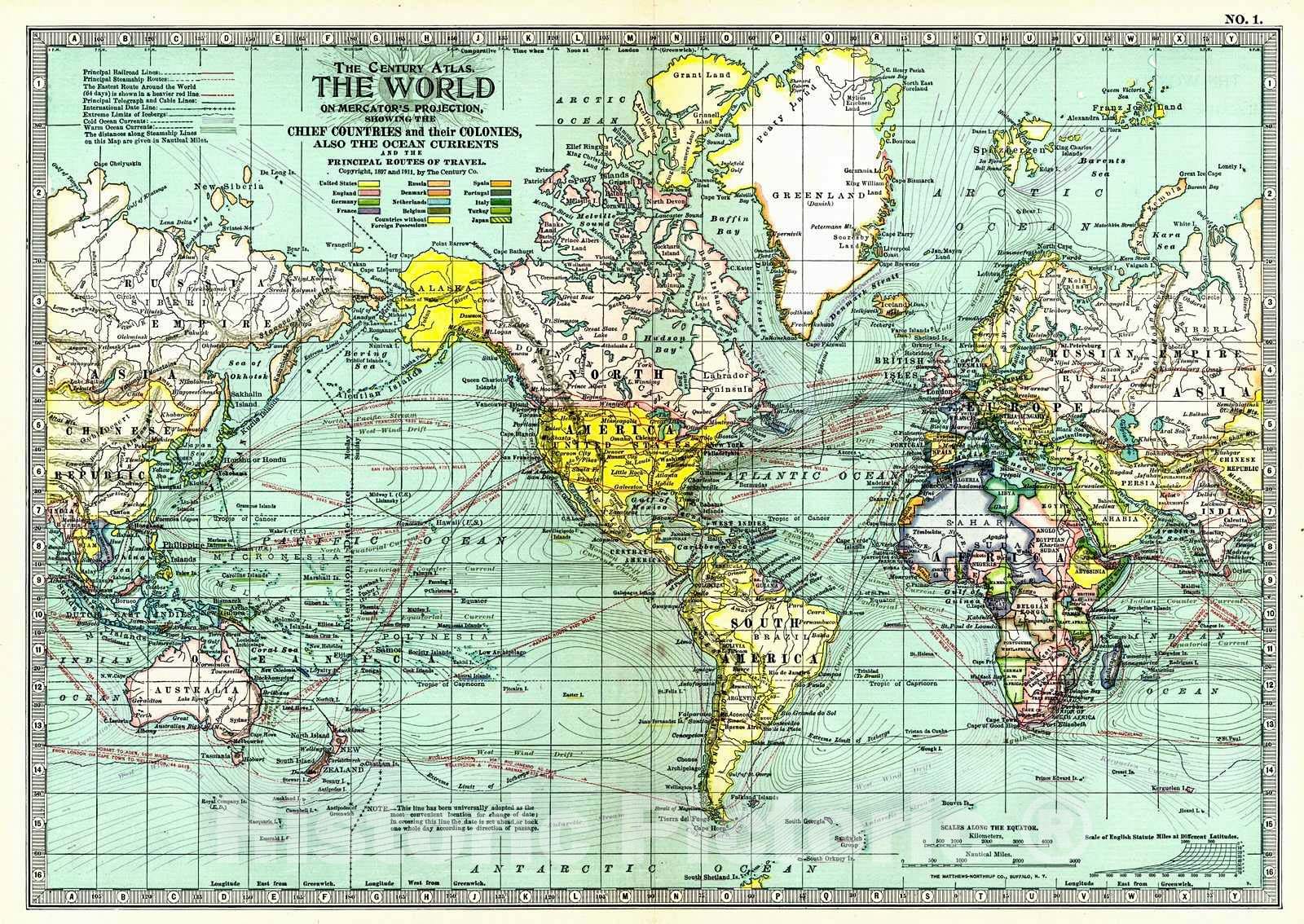 Historic Map : 1913 The World on Mercator's Projection : Vintage Wall ...