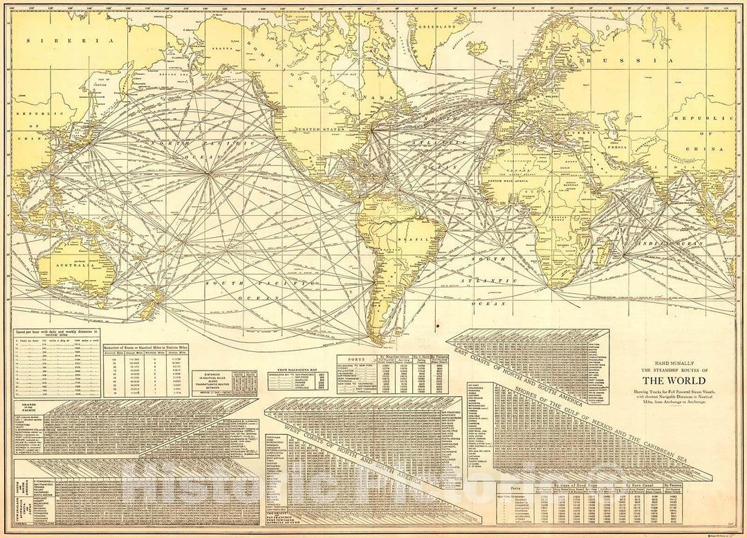 Historic Map : 1921 The Steamship Routes of the World : Vintage Wall A ...