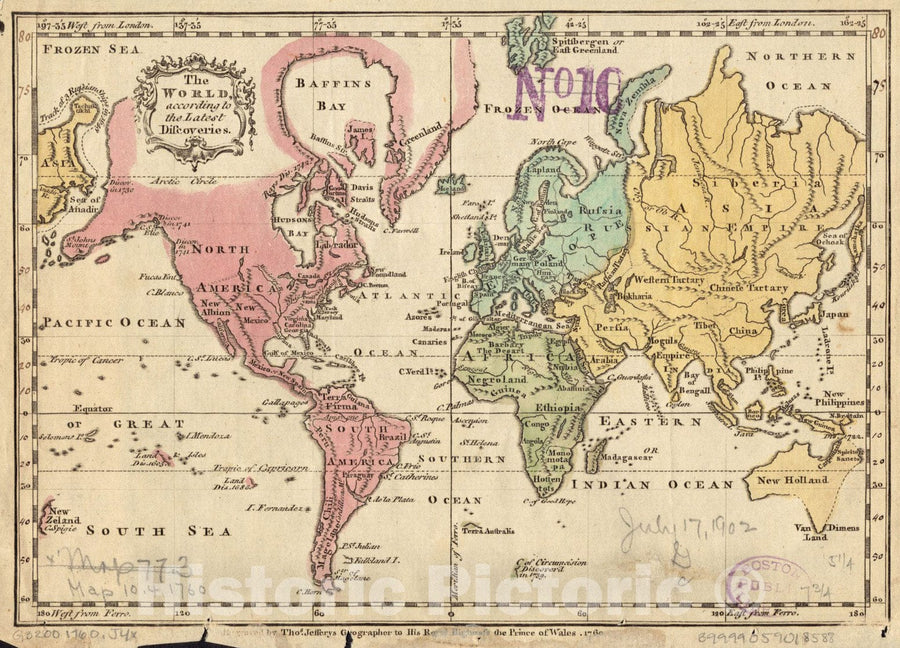 Historical Map, 1760 The World, According to The Latest Discoveries, V ...