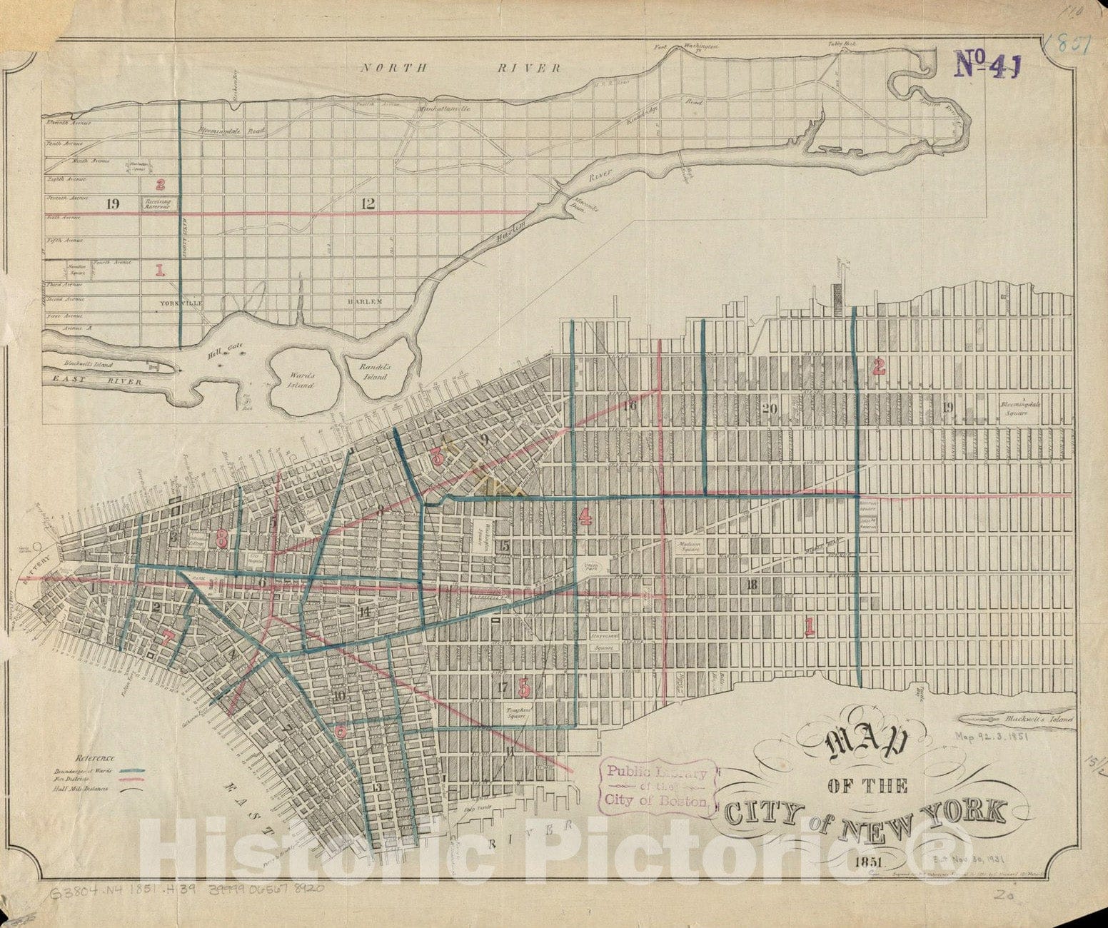 Historical Map, 1851 Map of The City of New York, Vintage Wall Art ...