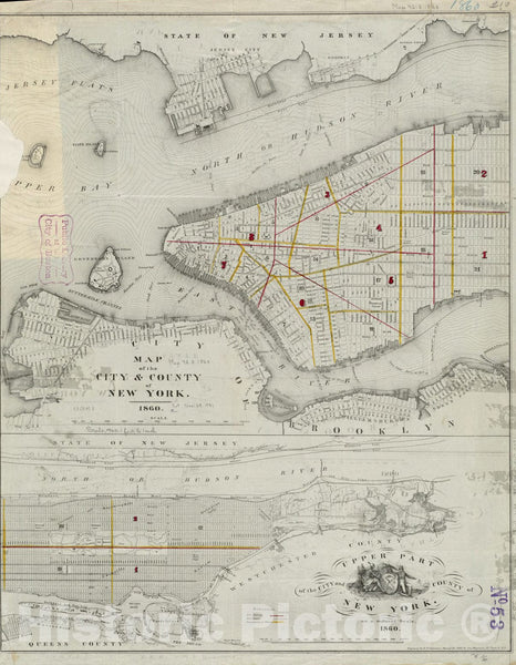 Historical Map, 1860 Map of The City & County of New York ; Upper Part ...