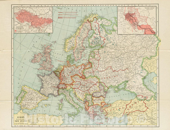 Historical Map, 1919 Europe Showing The Proposed New States, Vintage W ...