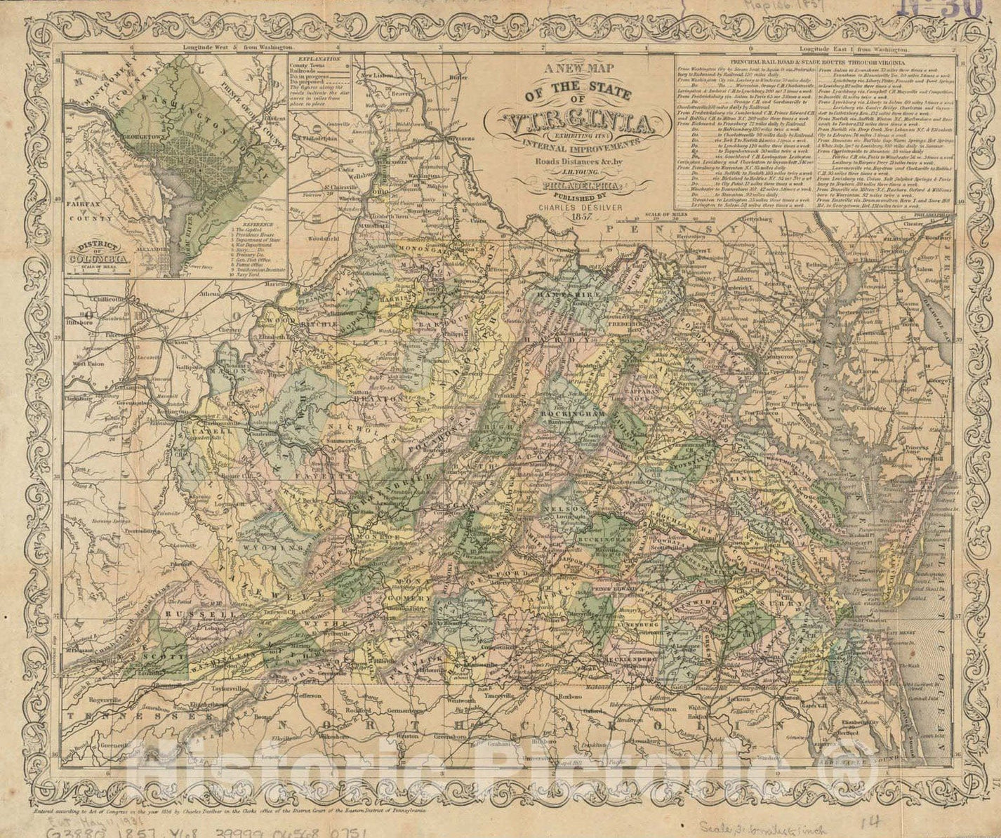 Historical Map, 1857 A New map of The State of Virginia : exhibiting i ...