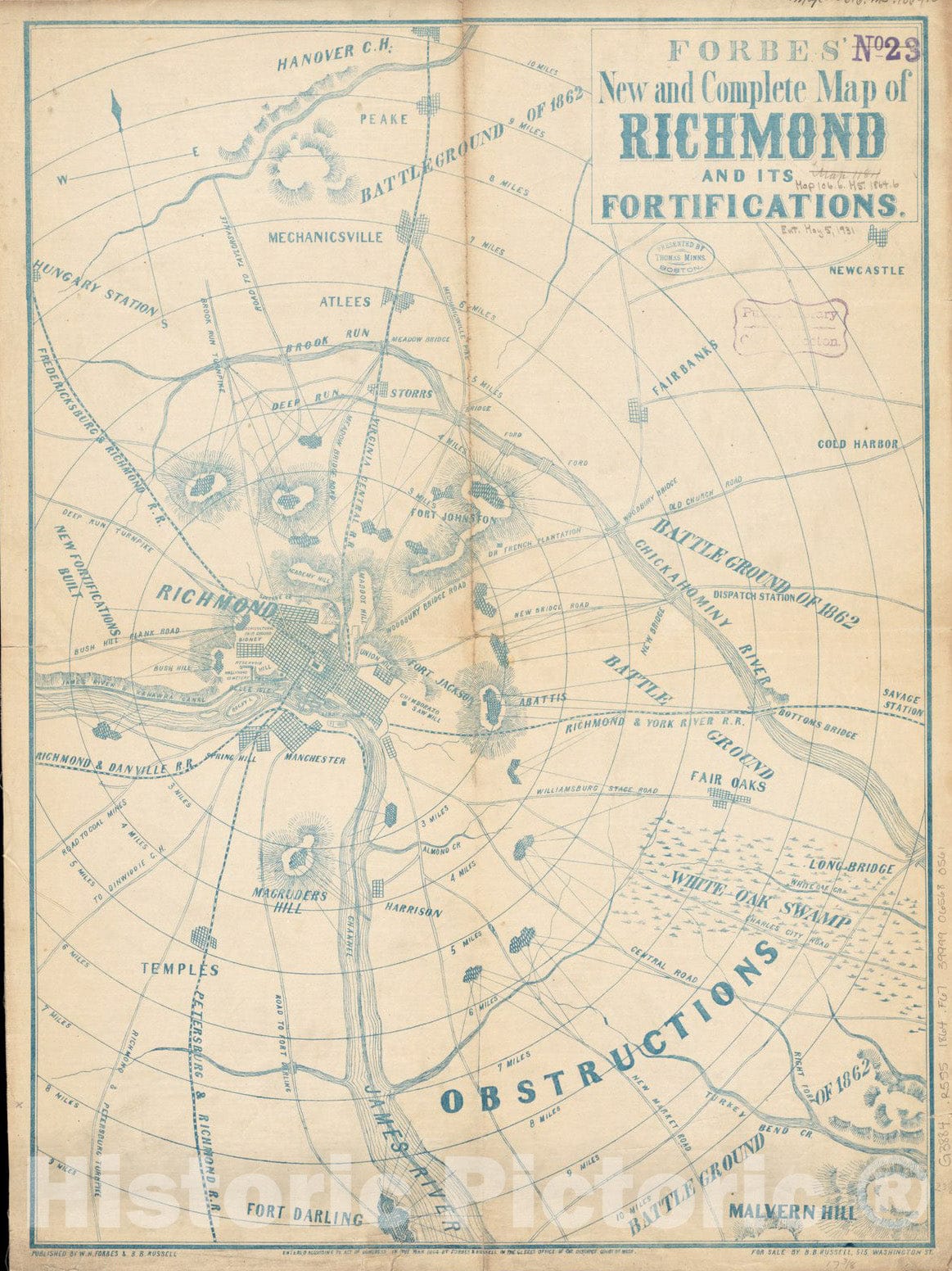 Historical Map, 1864 Forbes' New and Complete map of Richmond and its ...
