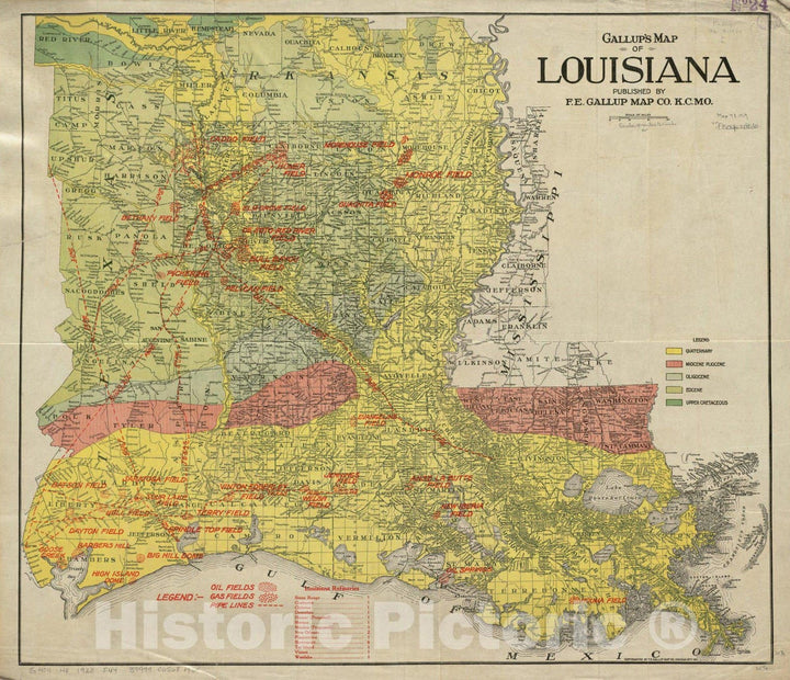 Historical Map, 1920 Gallup's map of Louisiana, Vintage Wall Art ...