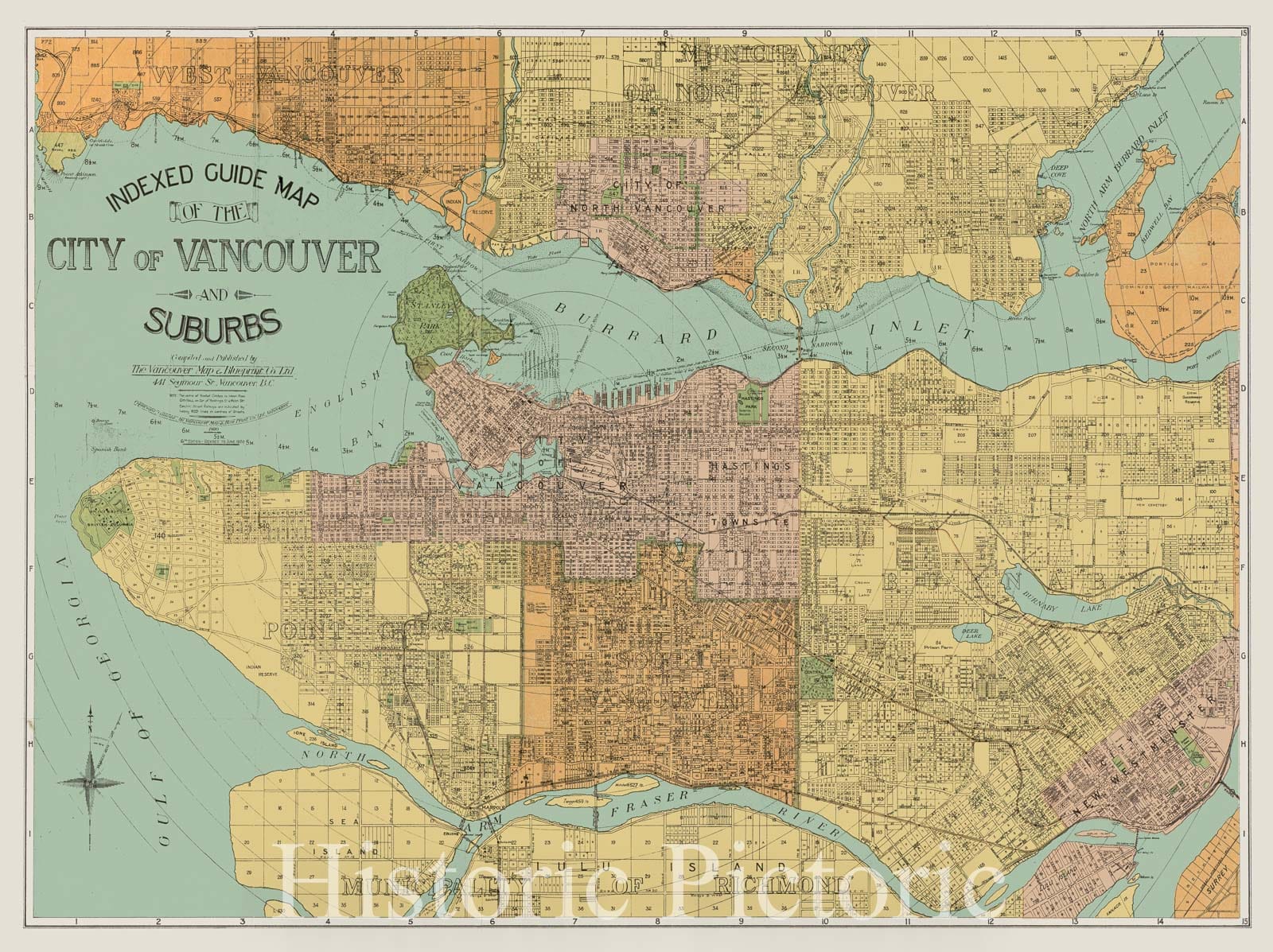 Historical Map, 1920 Indexed Guide map of The City of Vancouver and Su ...