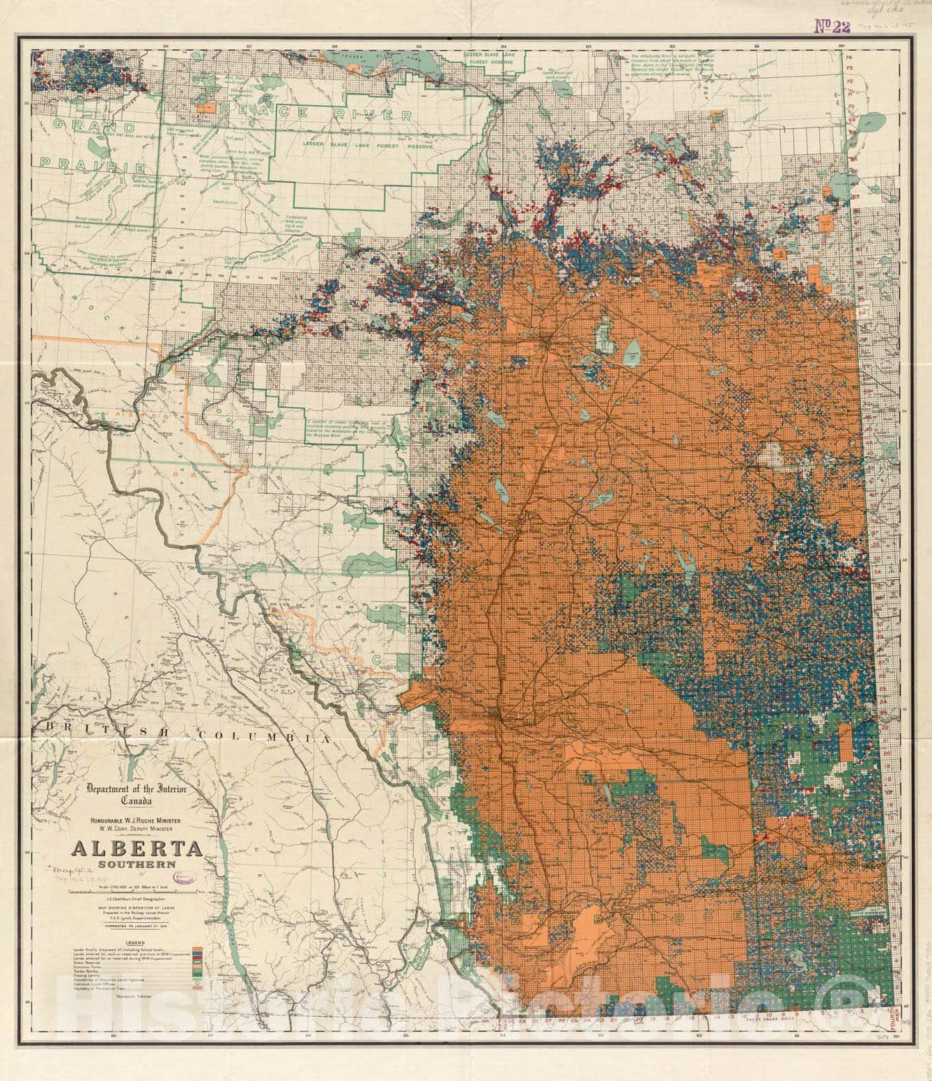 Historical Map, 1915 Alberta, Southern : map Showing Disposition of La ...