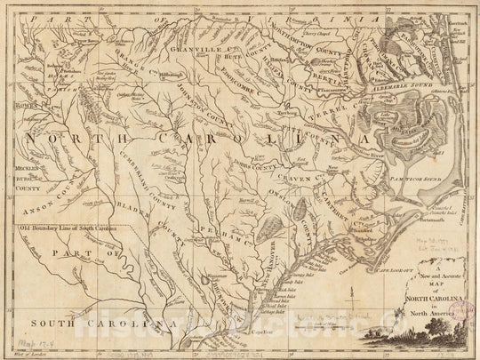Historical Map, 1779 A New and Accurate map of North Carolina in North ...