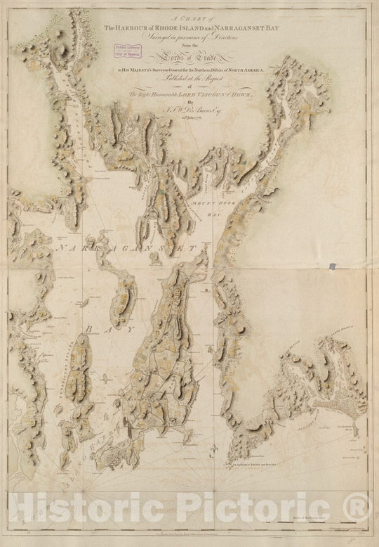 Historical Map, 1776 A Chart of The Harbour of Rhode Island and Narrag ...