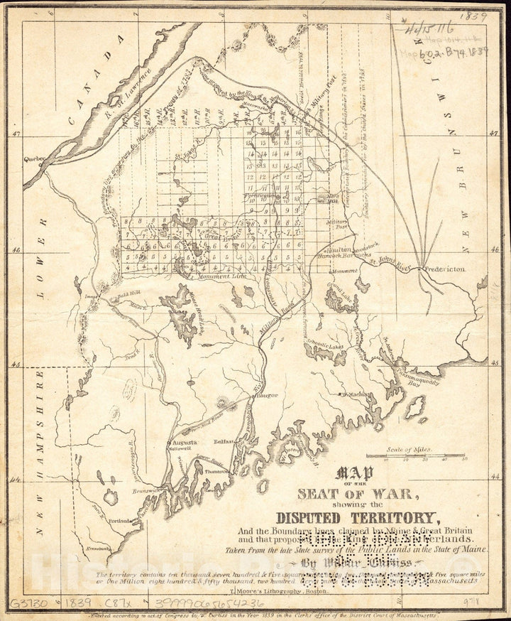 Historical Map, 1839 Map of The seat of war, Showing disputed Territor ...
