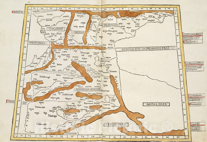 Historical Map, 1482 Tertia Asie Tabula continet Colchide, Iberia, Alb ...
