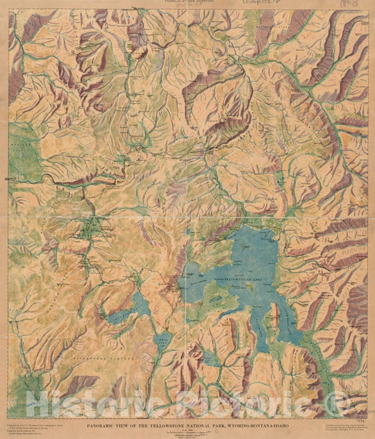 Historical Map, 1914 Panoramic View of The Yellowstone National Park ...
