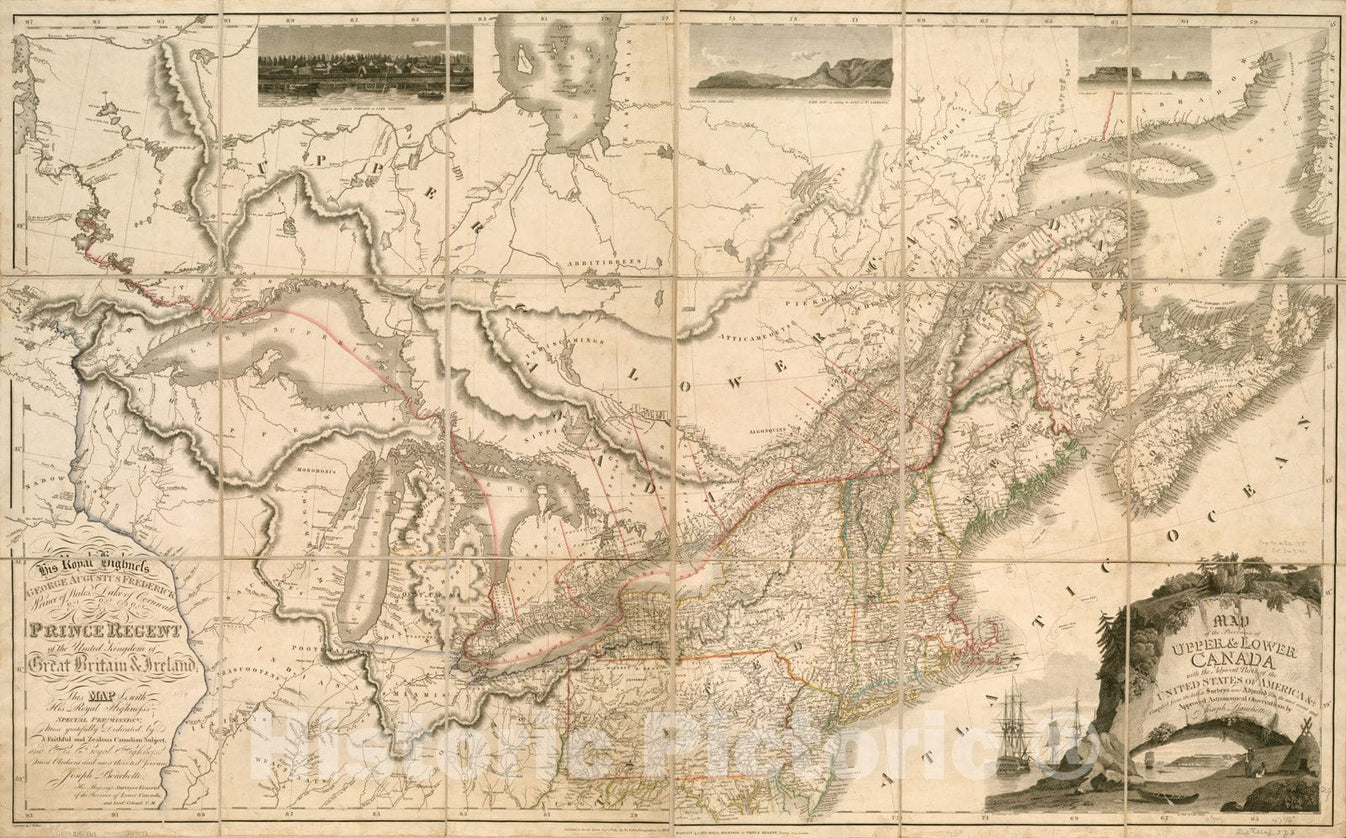 Historical Map, 1815 Map of The Provinces of Upper & Lower Canada with ...