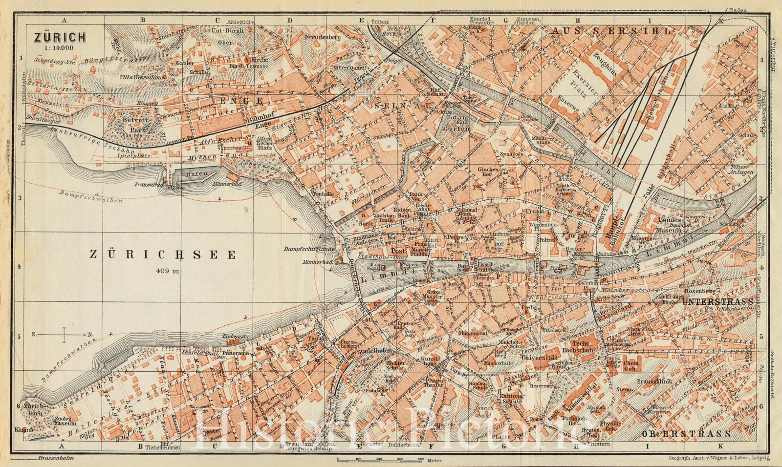 Historical Map, 1913 ZuIË†rich, Vintage Wall Art - Historic Pictoric